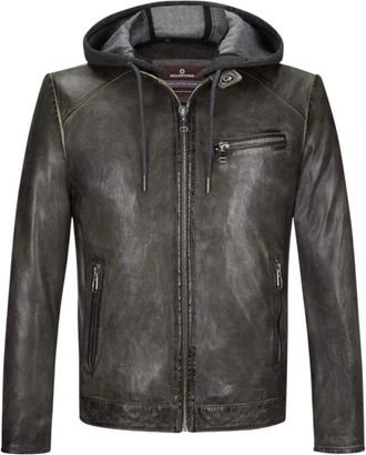 Milestone Homme, Vestes, Gris, Taille: 2XL Veste en Cuir Vintage avec Fermetures &Eacute;clair M&eacute;talliques