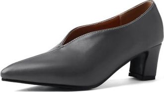 Generic Escarpins Femme &agrave; Bout Pointu Mod&egrave;le Slip on en PU avec Talon Moyen Bloc Large Choix de Tailles 2846 Couleur Unie pour Bureau et Quotidien,Gris,35 EU