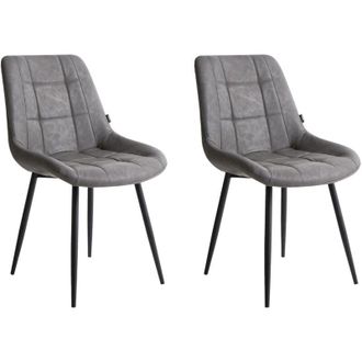 Beliani Lot de 2 Chaises Repas Salle &agrave; Manger Moderne en Cuir PU Gris et Pieds en M&eacute;tal Poudr&eacute;s Noirs Melrose