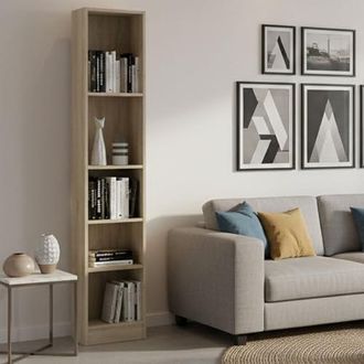 Dmora B&uuml;cherregal mit f&uuml;nf F&auml;chern, Farbe Eiche, 40 x 203 x 27 cm