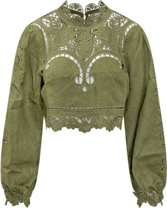 Farm Rio Farm Rio, Femme, Blouses et Chemises, Vert, Taille: 42 FR Chemisier Court Richelieu