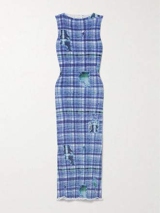 Acne Studios Midikleid Aus Geripptem Stretch-strick Mit Print - Blau