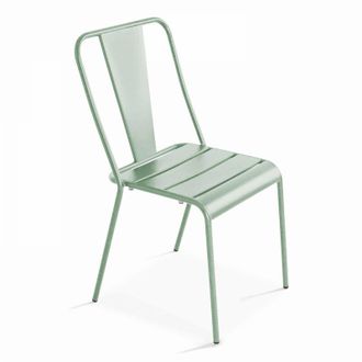 Oviala Chaise de jardin en m&eacute;tal vert sauge