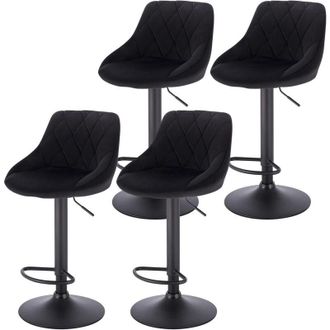 Woltu Woltu - Lot de 4 Tabourets de Bar en Velours + m&eacute;tal tabourets de Cuisine Hauteur r&eacute;glable, Noir