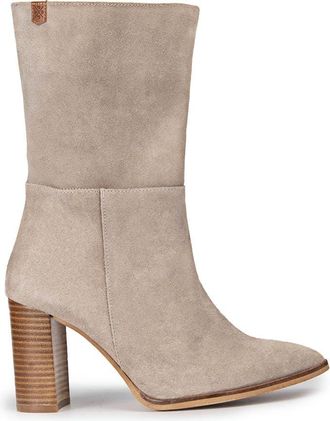 POPA Stiefel für Damen mit Absatz - Claudia Wildleder - Größe 36 - Made In Spain - Grau - Aus Wildleder mit Halbhohem Schaft - Winterstiefel Damen - 9 cm A