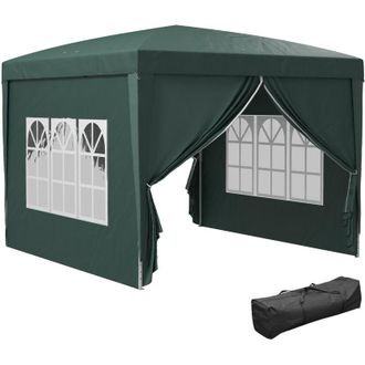 OUTSUNNY Tonnelle barnum pop-up pliant dim. 3L x 3l x 2,58H m 2 fen&ecirc;tres sac transport acier Oxford vert