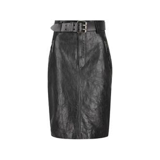 Saint Laurent Belted Leather Midi Skirt
