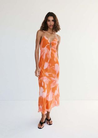 Mango Robe fluide imprim&eacute; floral orange - Femme - XS - MANGO