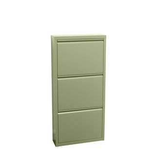 ebuy24 Pisa mit 3 Klappen/T&uuml;ren - Schuhschrank - 50x106x16 cm - Metall pulverlackiert - Farbe Gr&uuml;n; RAL 6013 - Klappbar/faltbar - modern - f&uuml;r Flur & Eingang