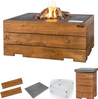 Happy Cocooning Mania Feuertisch Komplettset 19,5 kW rechteckig 107x80x46 cm Teakholz/grau - Happy Cocooning