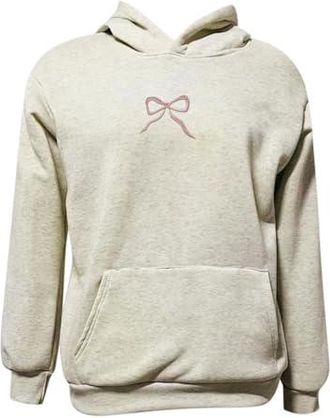 Generic Sweat à capuche décontracté pour femme avec noeud brodé pour femme, sweat à capuche tendance, esthétique, mignon, bouffant, décontracté, manches 3 poc