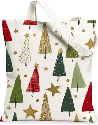 Generic Sacs fourre-tout en toile motif sapin de No&euml;l, sacs d&eacute;picerie r&eacute;utilisables, rustiques, l&eacute;gers, lavables, multicolore, 13x15 Inch