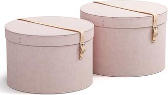 Bigso Box of Sweden BIGSO RUT 2er-Set Aufbewahrungsbox mit Deckel - runde Ordnungsbox mit Lederriemen - gro&szlig;e und kleine Hutschachtel aus 100% recycelter Faserplatte und 