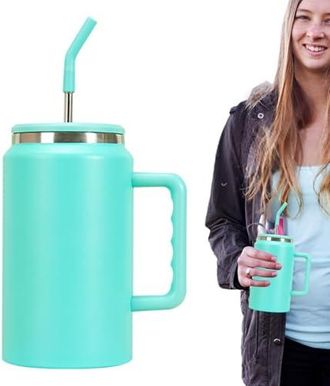 Generico Tasse deau isol&eacute;e de 50 oz | Bouteille deau avec paille, la tasse de lait de bi&egrave;re froide ou chaude avec couvercle