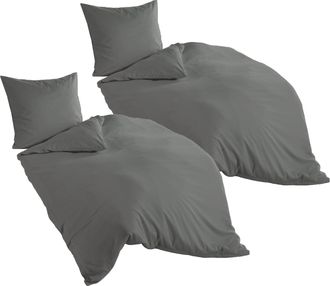 JACK by Bierbaum 135x200cm 4 TLG. hochwertige Uni Fein Biber Bettw&auml;sche einfarbig Wei&szlig;/Anthrazit, Farbe:Anthrazit