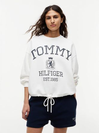 Tommy Hilfiger Sweat-shirt d&eacute;contract&eacute; avec &eacute;cusson logo et ourlet &agrave; cordon de serrage - Blanc