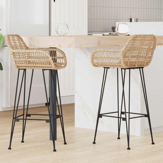 vidaXL vidaXL Chaise de bar 2 pcs Naturel 55 x 52 x 105 cm Rotin et m&eacute;tal
