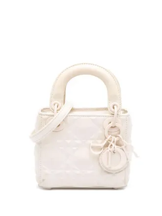 Dior sac à bandoulière Micro Ultra Matte Calfskin Cannage Diamond Motif Lady Dior (2022) - Blanc