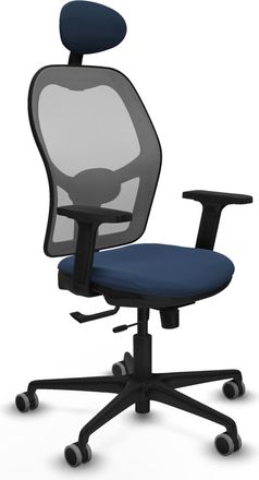 Piqueras y Crespo Drehbarer Schreibtischstuhl mit 2D-Armen, h&ouml;henverstellbare Lendenwirbelst&uuml;tze und festes Kopfteil, ausgestattet mit Syncro/Traslack. Grau/Marineblau