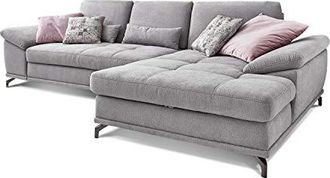 Cavadore Cavadore Ecksofa Castiel mit Federkern / Großes Sofa in L-Form mit Sitztiefenverstellung und XL-Longchair / 312 x 89 x 173 / Webstoff, Hellgrau