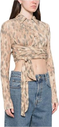 Ganni Femme, Blouses et Chemises, Beige, Taille: 36 FR Tie Waist Shirt