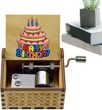 Generico scyca Bo&icirc;tes &agrave; Musique en Bois grav&eacute;es, bo&icirc;te &agrave; Musique &agrave; manivelle en Bois - Bo&icirc;te &agrave; Musique avec Chanson Anniversaire &agrave; Vous, bo&icirc;te &agrave; Musique en Boi