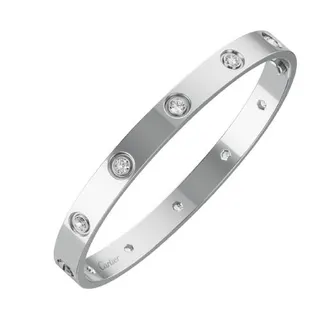 Cartier White Gold 10 Diamond Love Bangle Size M