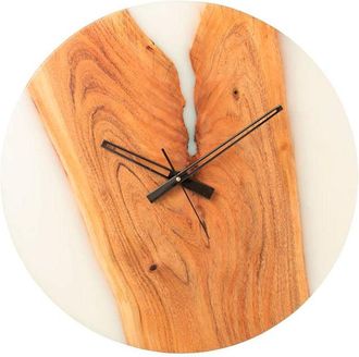 M&S Collection Horloge 55 cm en résine blanc et acacia naturel - REZIN