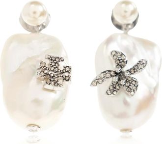 Tory Burch Femme, Accessoires, Beige, Taille: ONE Size Glass Pearl Earrings