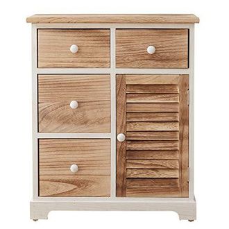 Mobili Rebecca Armoire Commode Blanc Marron Clair 4 Tiroirs 1 Porte Bois Design Décor Salon Salle de Bain - Dimensions: 70 x 60 x 30 cm (HxLxL) - Art. RE6068