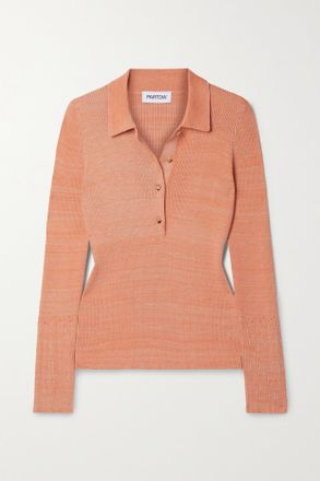 Nellie Partow Pull Fa&ccedil;on Polo En Soie Et Coton M&eacute;lang&eacute;s C&ocirc;tel&eacute;s Josie - Orange