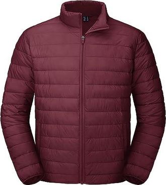 Magcomsen Veste matelassée légère pour homme - Coupe-vent - Veste dhiver chaude - Col montant - Veste imperméable pour la randonnée, le camping, rouge bordeaux,