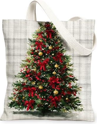Generic Sacs fourre-tout en toile motif sapin de No&euml;l, sacs d&eacute;picerie r&eacute;utilisables, &eacute;l&eacute;gants, rustiques, l&eacute;gers, lavables, Vert, 13x15 Inch