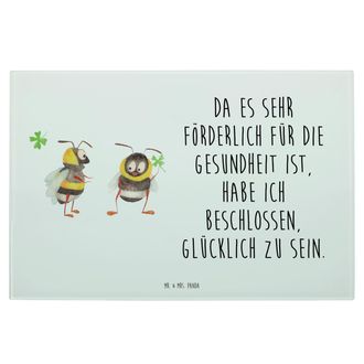 Mr. & Mrs. Panda Glasbrettchen Hummeln Kleeblatt - Geschenk, schneidbrett, Hummel, Schneidebrett Aus Glas, gl&uuml;cklich Sein, Glasbrett, Spruch sch&ouml;n, Biene, Fr&ouml;hlich, Lu