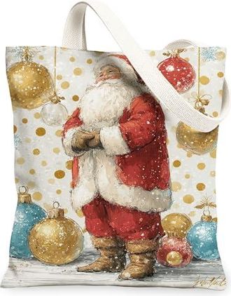 Generic Sacs fourre-tout en toile de No&euml;l, motif P&egrave;re No&euml;l, sacs de courses r&eacute;utilisables, d&eacute;coratifs dhiver festifs, l&eacute;gers et lavables en toile pour cadeaux