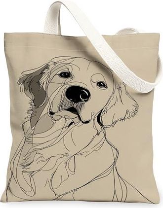 Generic Sacs fourre-tout en toile pour chien artistique, motif animal minimaliste, sacs d&eacute;picerie r&eacute;utilisables, l&eacute;gers et lavables en toile avec bandouli&egrave;re,