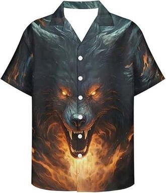 Keephen Nouveaut&eacute; Viking Chemise Hawaiienne Femmes Hommes Viking Loup Impression 3D Chemise &agrave; Boutons &Eacute;t&eacute; Plage Soufflant Chemise