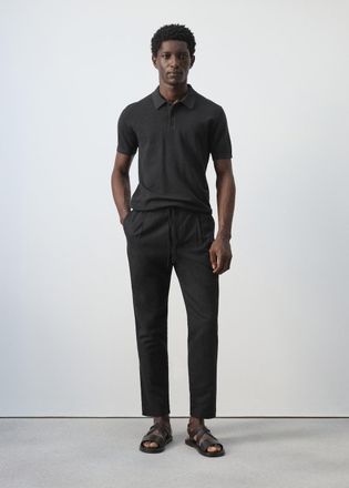 Mango Pantalon en lin et coton coupe slim cropped noir - Homme - 36 - MANGO MAN