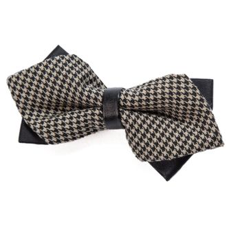 DonDon spitze Herren Fliege Schleife im Retro Look mit Haken gebunden vorgebunden und l&auml;ngenverstellbar beige-schwarz