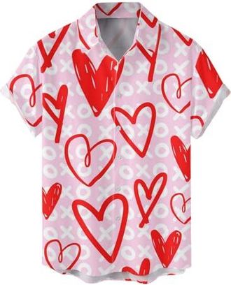 Generic Chemise &agrave; manches courtes pour homme avec impression num&eacute;rique 3D et revers &agrave; boutons, rouge past&egrave;que, XXL