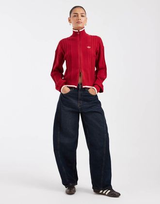 adidas Originals Firebird Pointelle-Strick-Tracktop in Rot