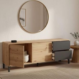 Dmora Anrichte Arecibo, Modernes Sideboard mit 2 T&uuml;ren, Buffet im Wohnzimmer, Fernsehschrank, Sideboard mit F&uuml;&szlig;en f&uuml;r Wohnzimmer, cm 130x41h47, Asteiche und