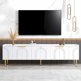 Generic TV Schrank Lowboard mit strukturierter T&uuml;r TV M&ouml;bel mit goldenen Griffen und Metallf&uuml;&szlig;en Medienkonsole mit Staurauml&ouml;sung und Kabelmanagement f&uuml;r Wohn