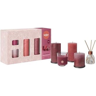 Bolsius Lot de 5 bougies pilier rustiques avec diffuseur de roseaux et bougie parfumée - Fruit Splash - Grenade - Bougies décoratives dintérieur - Longue duré