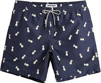 Maamgic Homme Short de Bains Imprim&eacute; S&eacute;chage Rapide avec Slip en Filet Maillot de Bain Pants Court de Sport pour Vacance a la Plage, Navy &Blanc Ananas, X-Lar