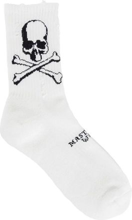 MASTERMIND WORLD Homme, Sous-v&ecirc;tements, Blanc, Taille: L Chaussettes en Coton C&ocirc;tel&eacute; avec Jacquard Cr&acirc;ne