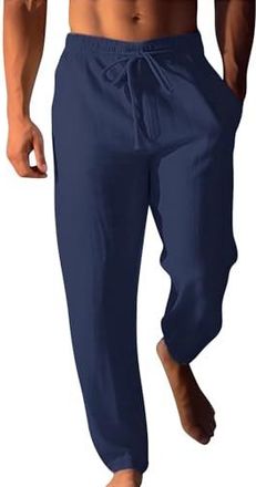 Generic Pantalon en lin pour homme - Pantalon de plage solide - Pantalon chino léger - Coupe régulière - Pantalon de travail décontracté - Pantalon de travail