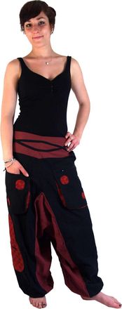 Guru Shop Haremshose, Pluderhose, Pumphose, Aladinhose Spirale - Schwarz/rot, Damen, Baumwolle, Size:XL