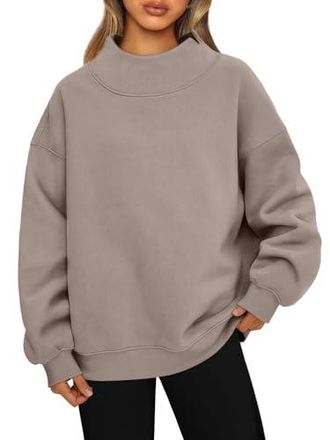 Generic Pull oversize &agrave; manches longues et col roul&eacute; pour femme - D&eacute;contract&eacute; - Sans capuche - Doublure en polaire - Automne et hiver, caf&eacute;, XXL