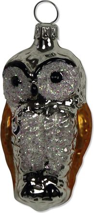 Lauschaer Glas Christbaumschmuck Eule Silber/Kupfer Christbaumschmuck mundgeblasen,handdekoriert